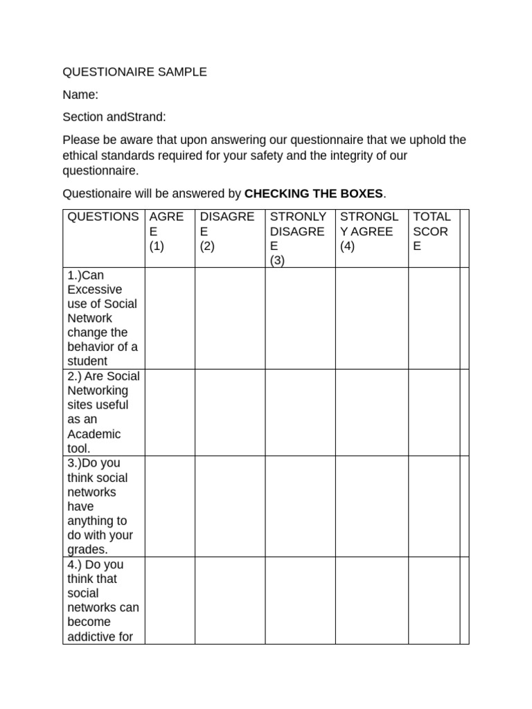 Questionaire Sample Group 7 | PDF