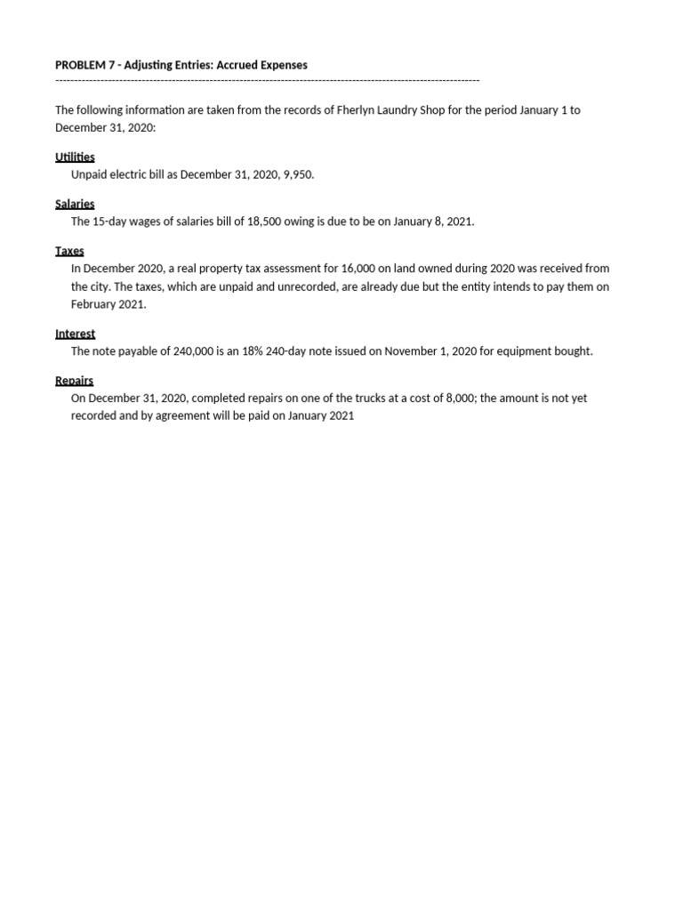 PROBLEM 7 Adjusting Entry - Accrued Expenses | PDF