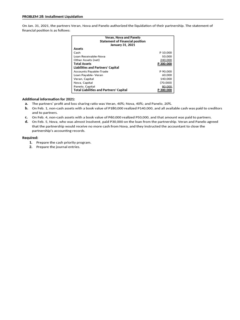 PROBLEM 28 Installment Liquidation | PDF