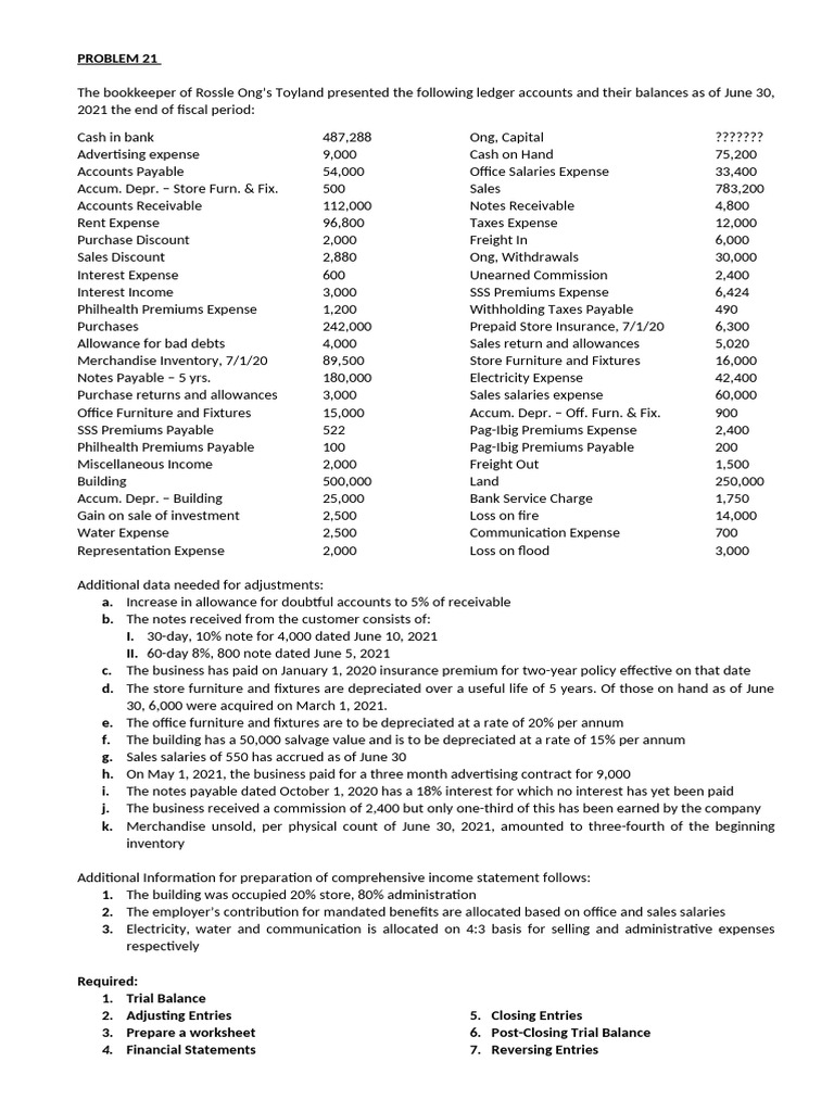 PROBLEM 21 Completing The Accounting Cycle - Merchandising | PDF