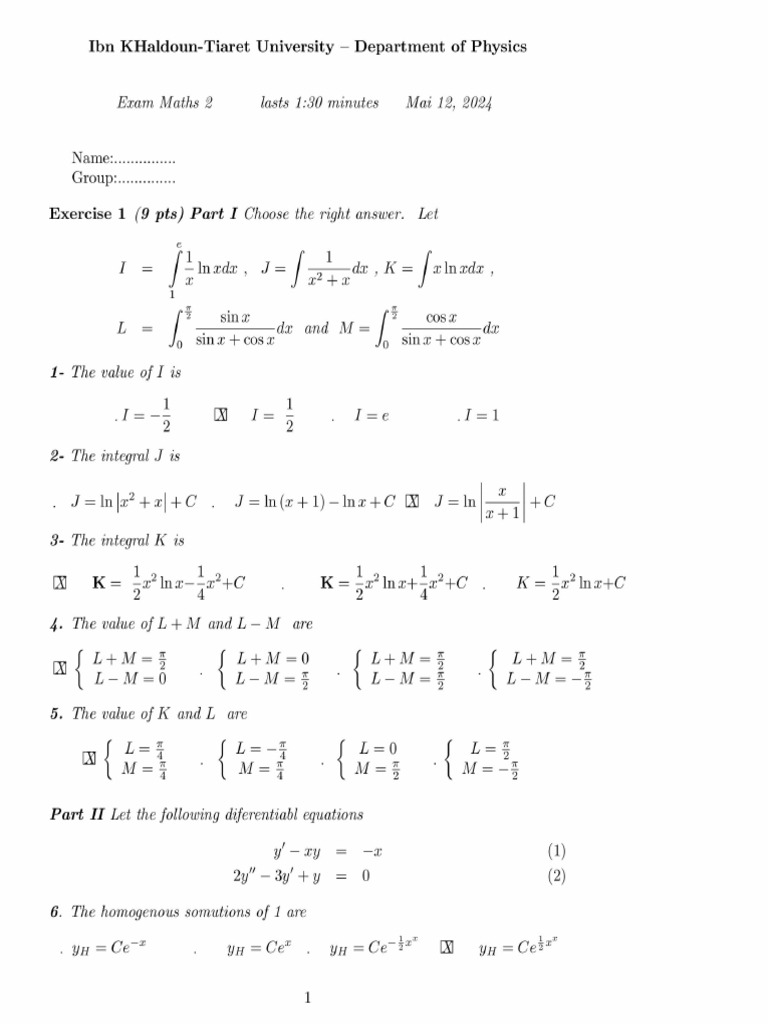 Final Exam and Solutions Mathematics 2 | PDF