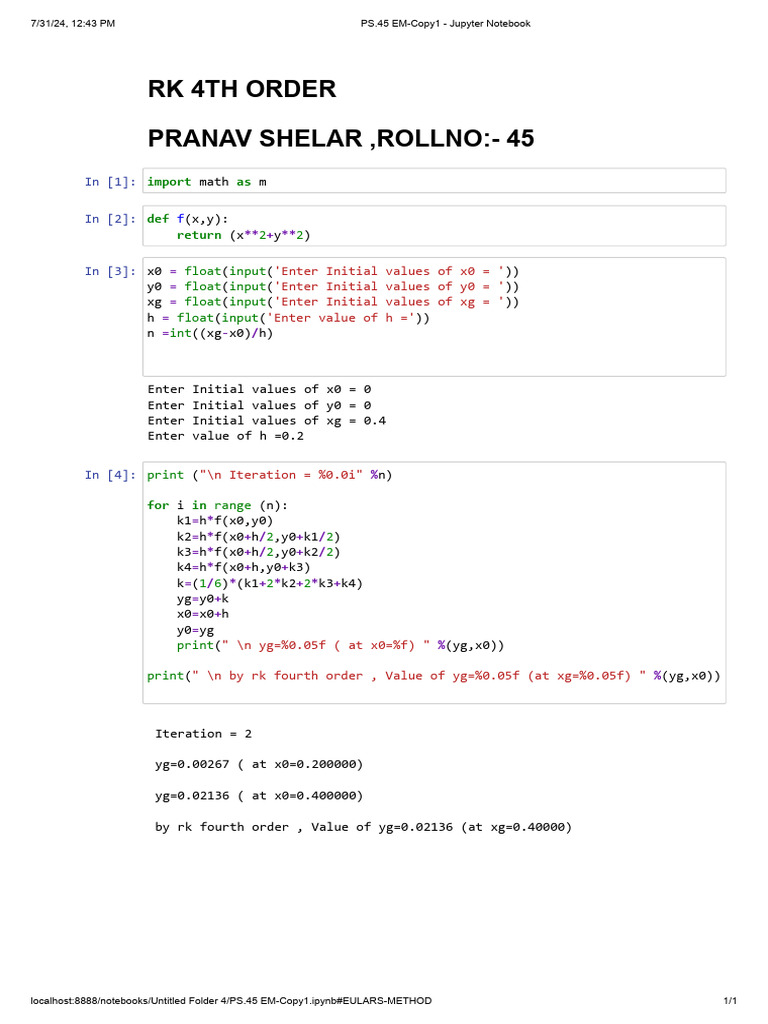 RK 4Th Order Pranav Shelar, Rollno:-45: Import As Def Return | PDF