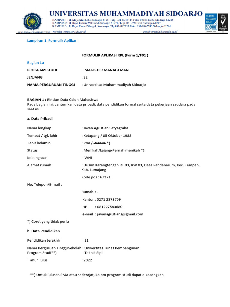 Form Permohonan RPL | PDF
