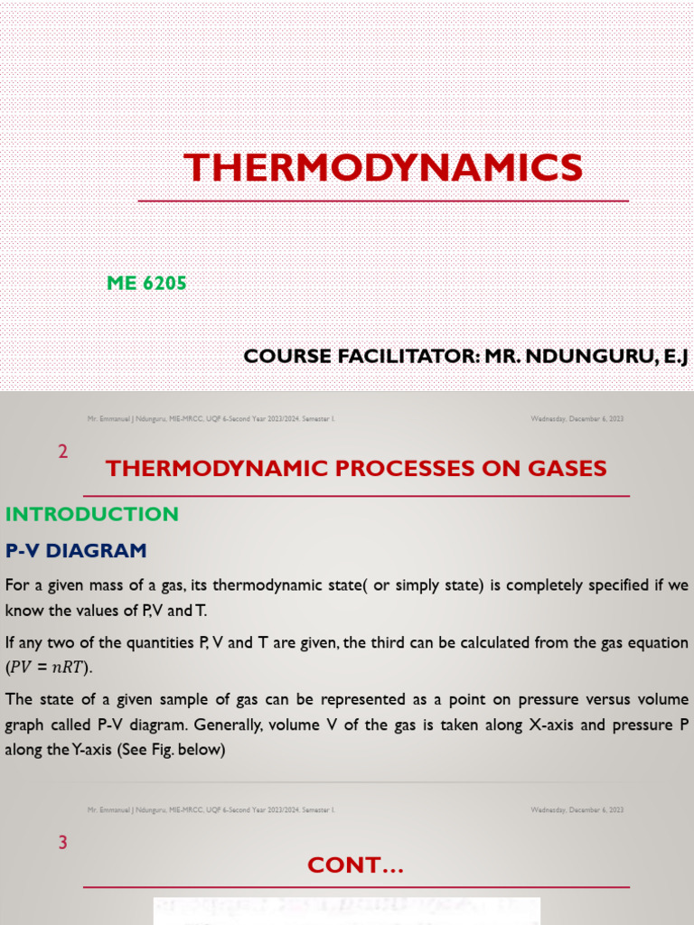 Lecture 3. Thermodynamic Processes On Gases | PDF