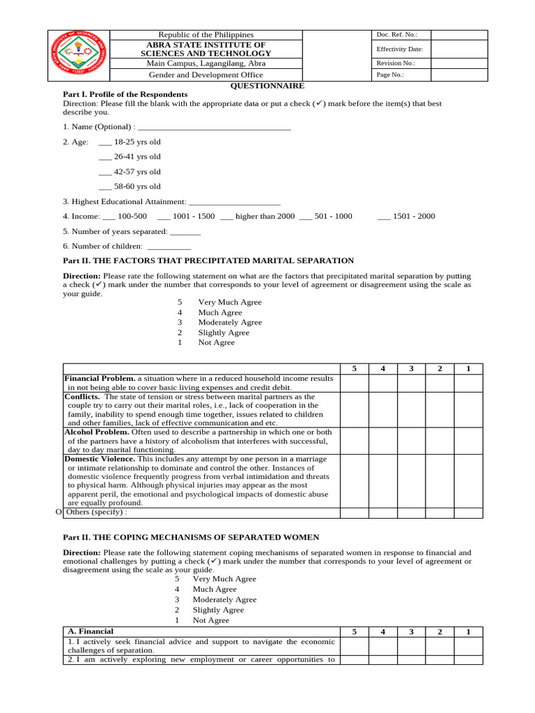 QUESTIONNAIRE final separated | PDF