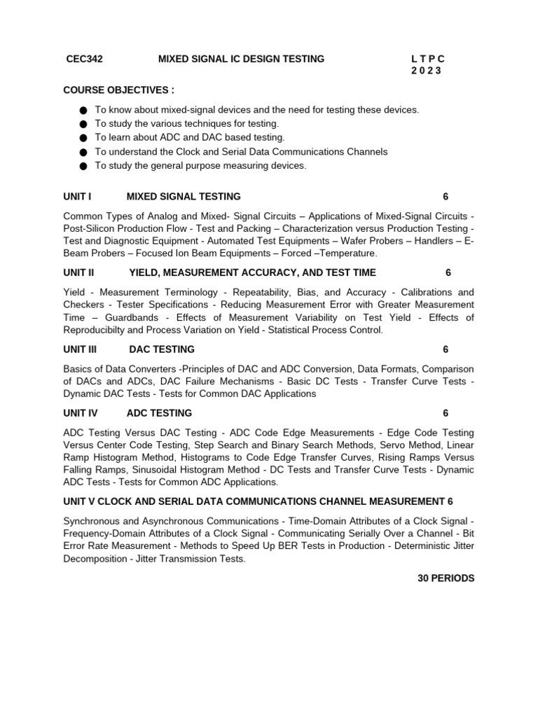 Cec342 Mixed Signal Ic Design Testing | PDF