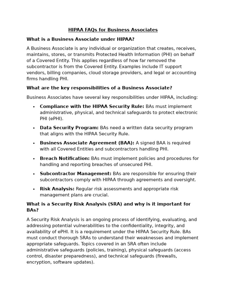 HIPAA FAQs For Business Associates | PDF