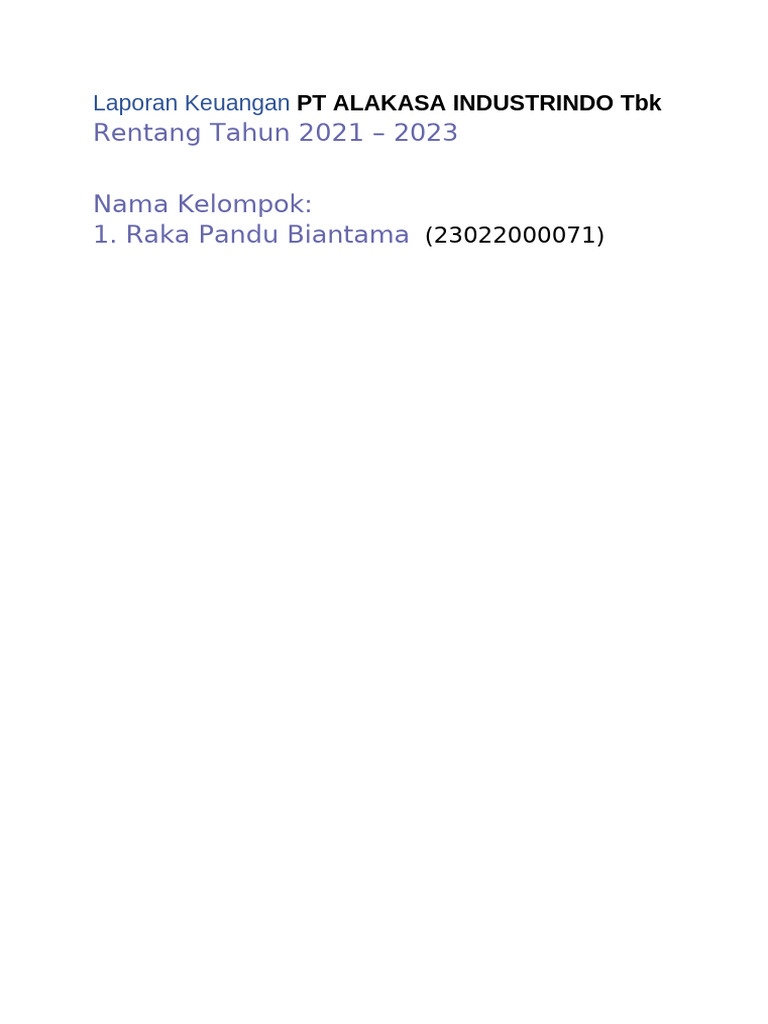 Laporan Keuangan 2021-2023 PT Alakasa Industrindo TBK | PDF