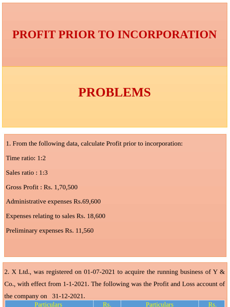 Profit Prior To Incorporation Problems | PDF