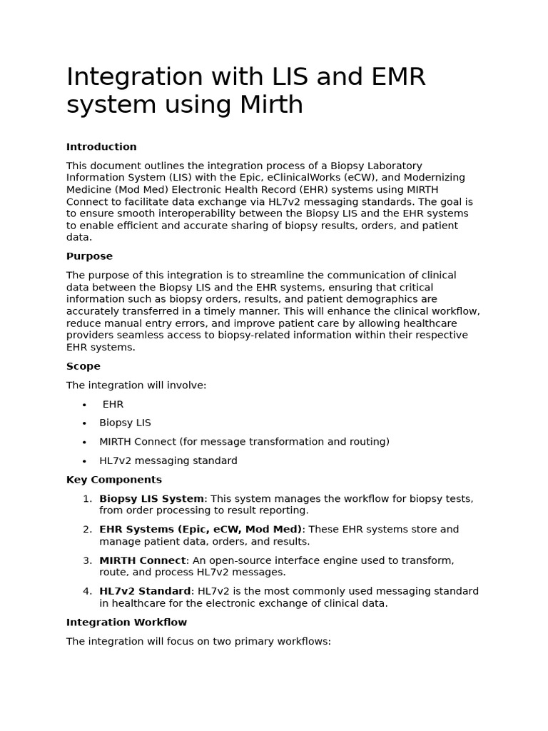 Integration With LIS and EMR System Using Mirth | PDF