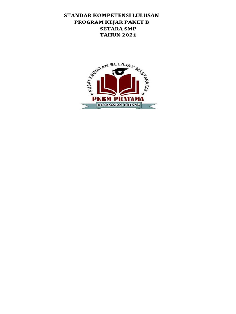 Standar Kompetensi Lulusan Program Kejar Paket B Setara SMP TAHUN 2021 | PDF