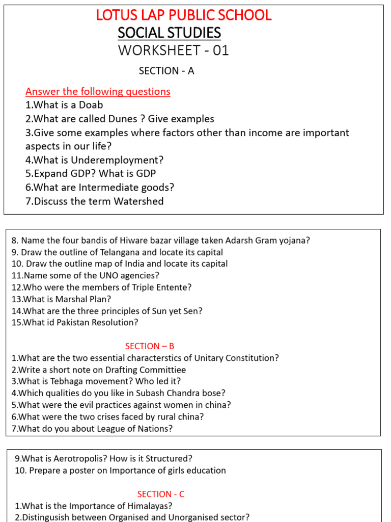 class 10 worksheet -01 social | PDF