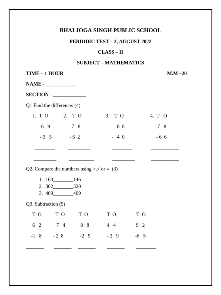 class 2 Maths P.T 2 | PDF