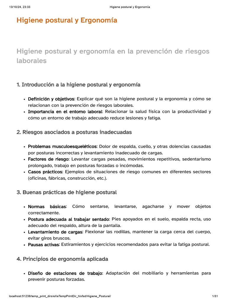 1.3. - Higiene Postural y Ergonomía | PDF