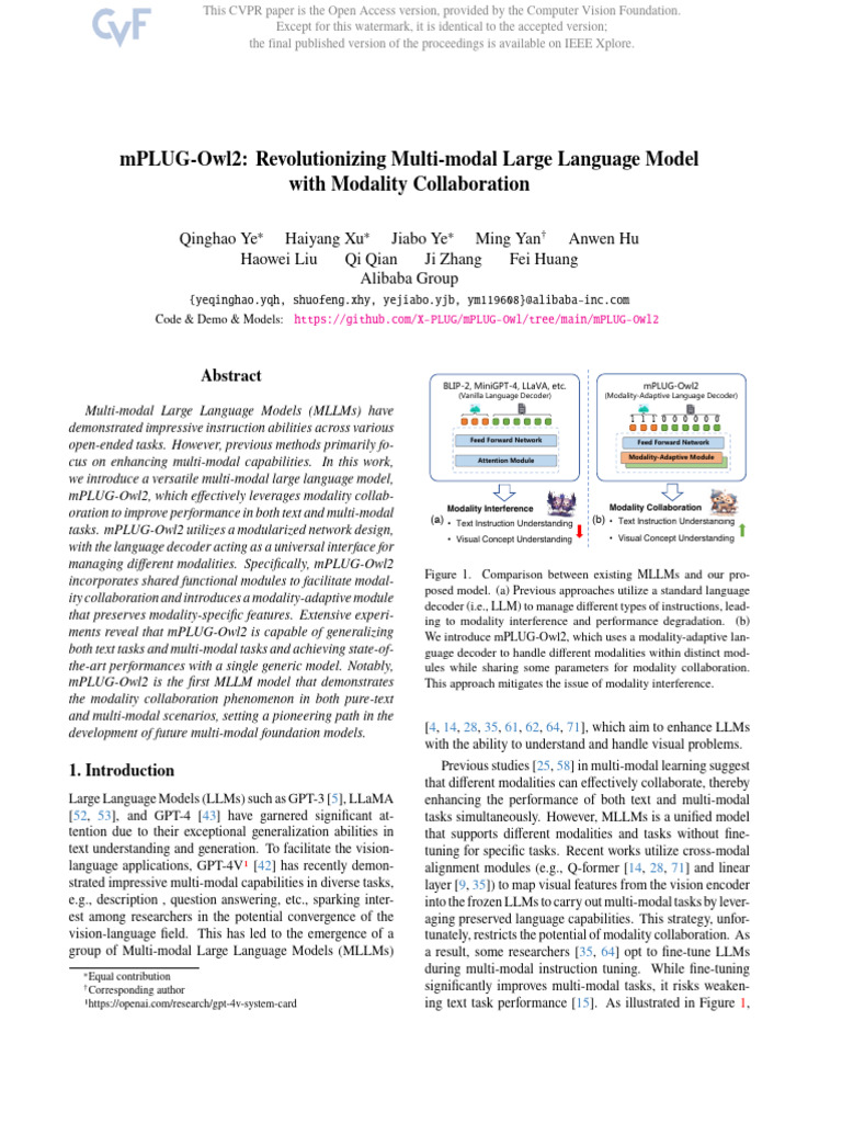 Ye mPLUG-Owl2 Revolutionizing Multi-Modal Large Language Model With ... Ye mPLUG-Owl2 Revolutionizing Multi-Modal Large Language Model With ...