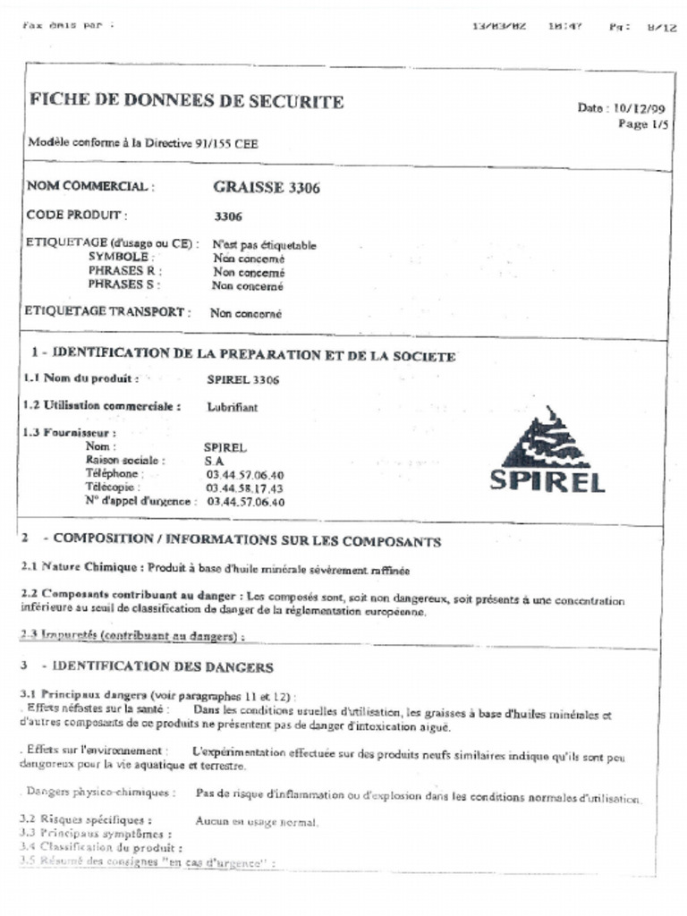 Ficha de Seguridad Spirel 3306 (F) | PDF