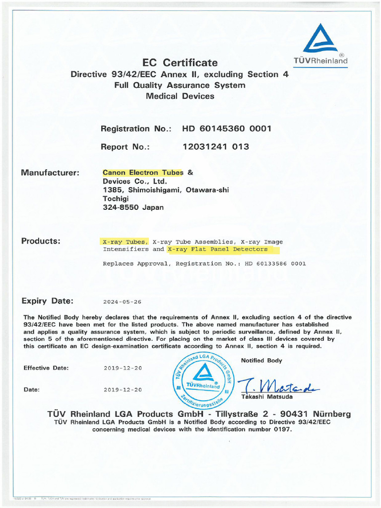 CE Certificate CANON 20240526 Tubes | PDF