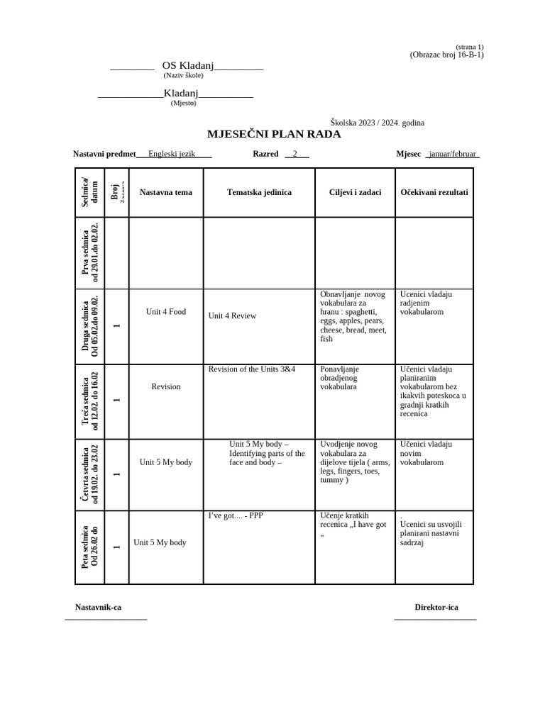 Mjesecni (Jan Febr) | PDF