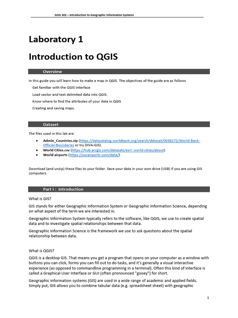 GOG302 Lab 1. Intro To QGIS | PDF | Geographic Information System ... GOG302 Lab 1. Intro To QGIS | PDF | Geographic Information System ...