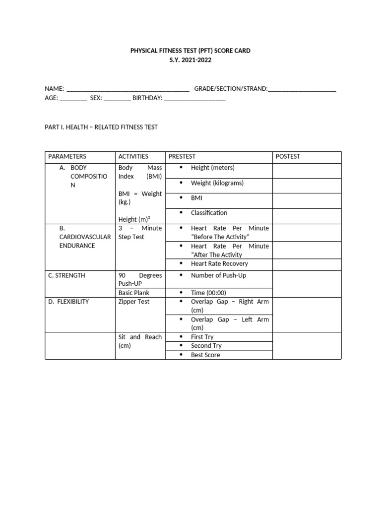 Physical Fitness Test | PDF