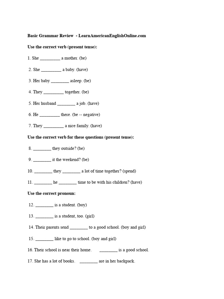 Blue Level Review Basic Grammar Print | PDF