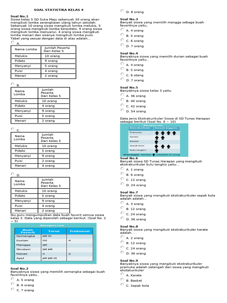 Soal Statistika Kelas 5 | PDF