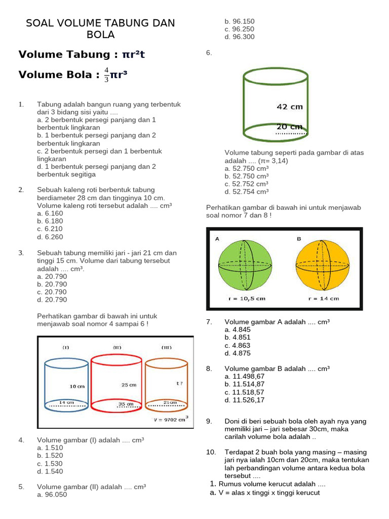 SOAL VOLUME TABUNG DAN BOLA | PDF