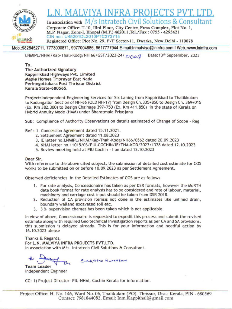 LR No.0603 - Compliance of Observation On The Detailed Estimate - P4 | PDF