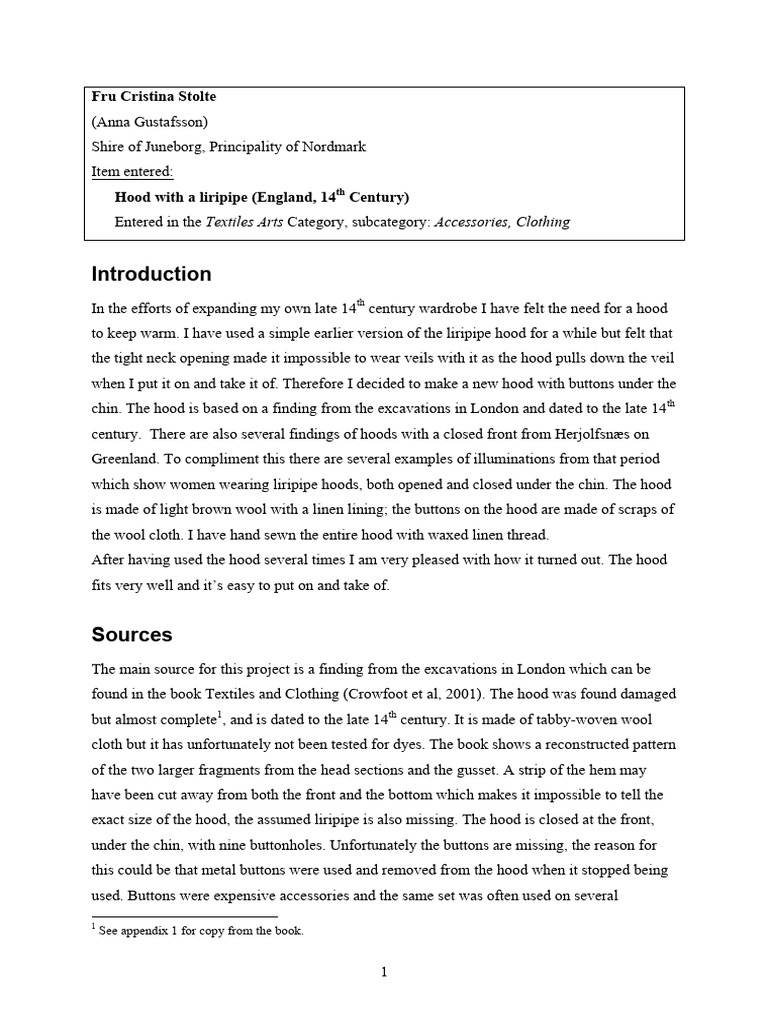 Documentation of A Liripipe Hood | PDF