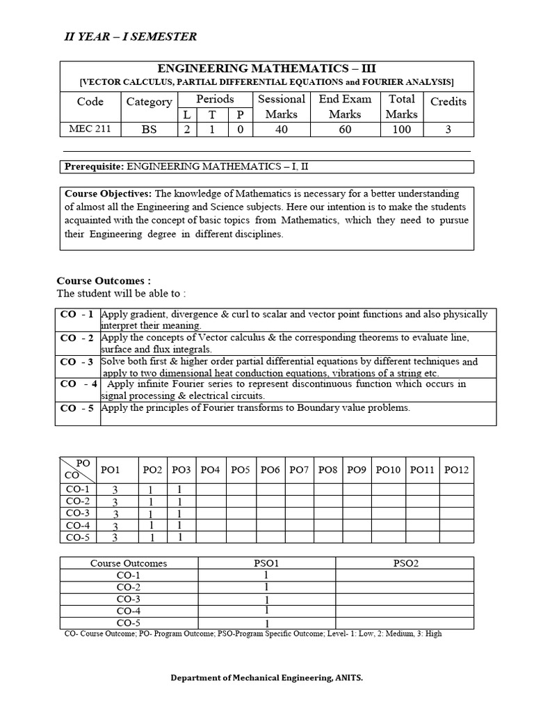 ANITS Mechanical Engineering Syllabus | PDF | Force | Statistics