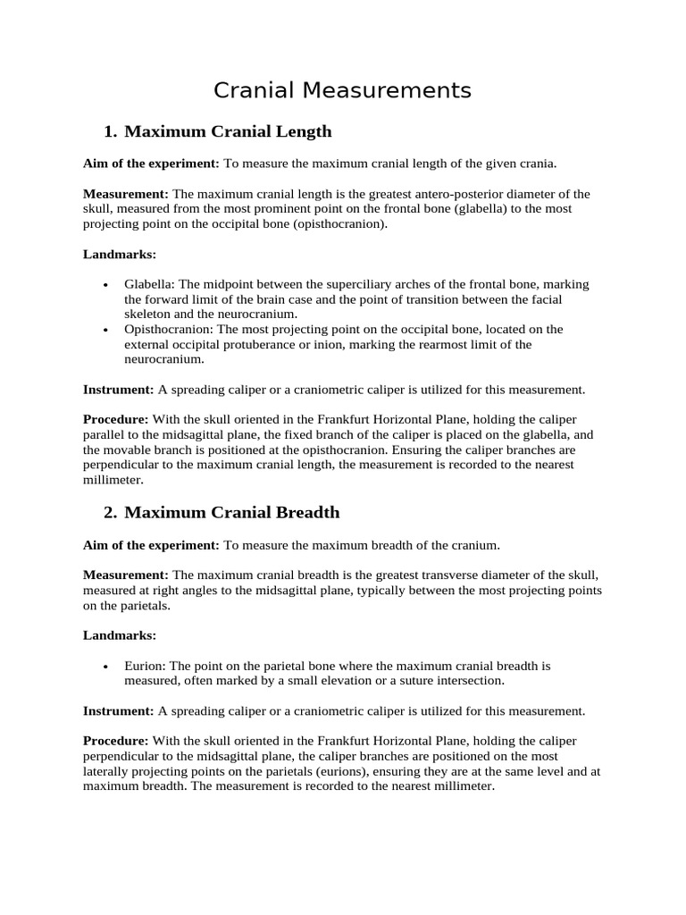 Cranial Measurements | PDF