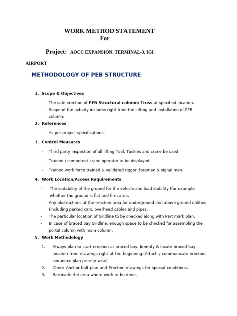 PEB Work Methodology - AOCC IGI Delhi | PDF | Emergency | First Aid