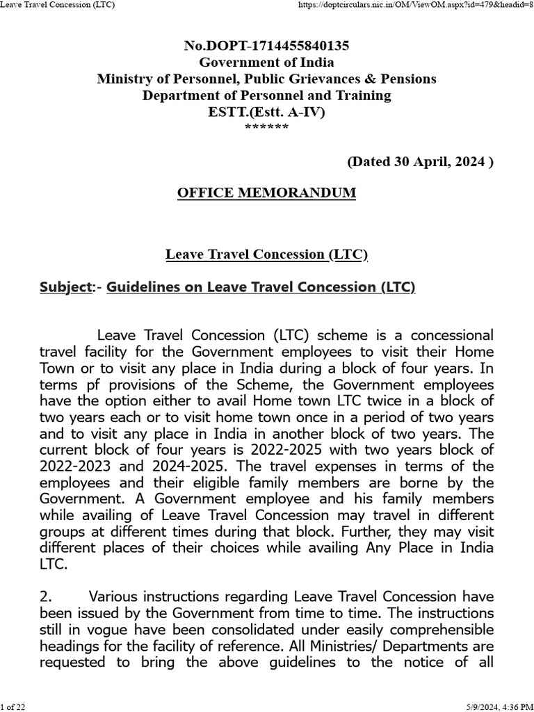 Leave Travel Concession (LTC) | PDF | Stepfamily