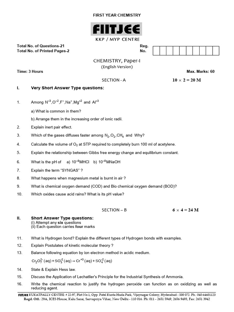 First Year Chemistry Ipe 1 | PDF
