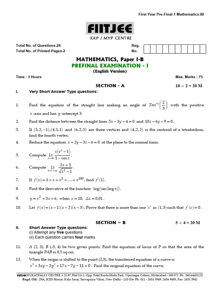 PF-1 Maths-Ib | PDF