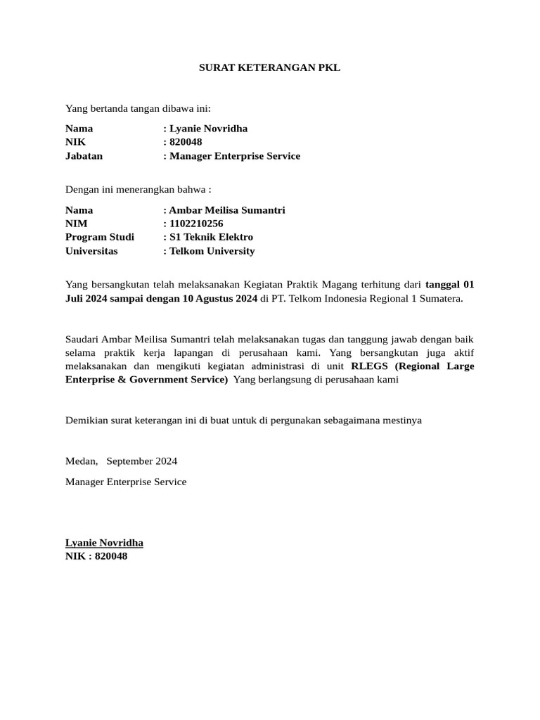 Surat Keterangan PKL | PDF