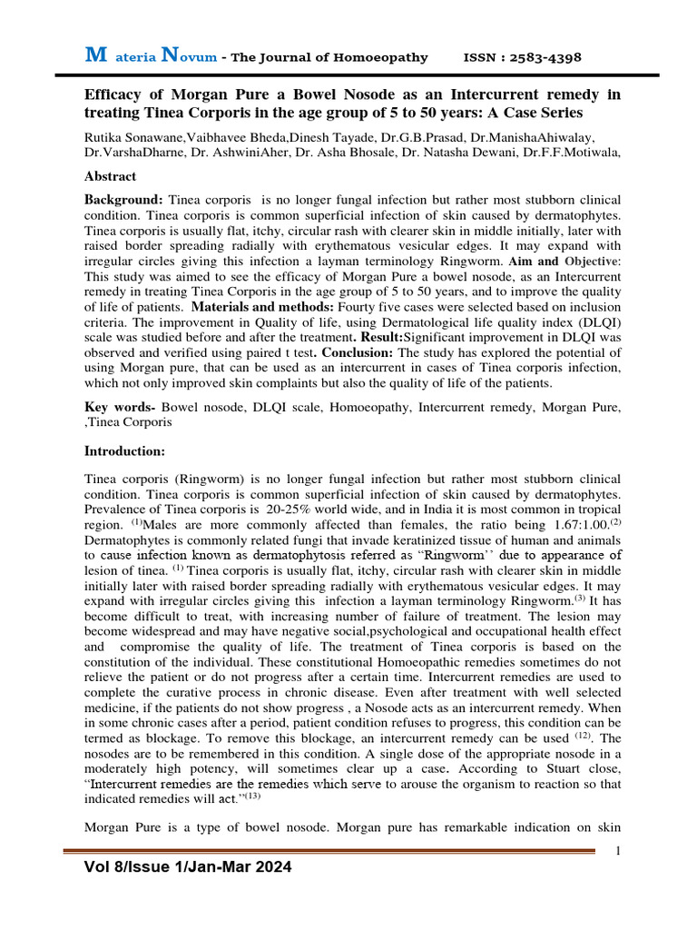 Efficacy of Morgan Pure A Bowel Nosode As An Intercurrent Remedy in ...