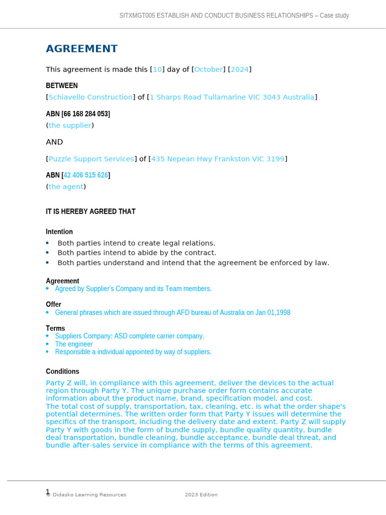 SITXMGT005 - Assessment - E - Contract 2 | PDF