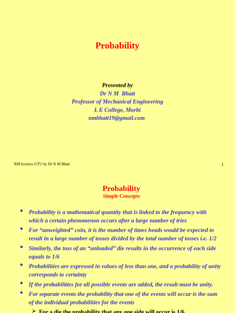 Probability GTU RM Dr N M Bhatt.ppsx | PDF