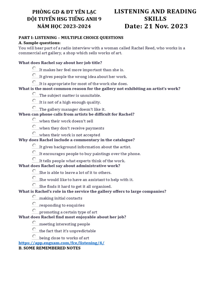 Multiple Choice Listening - Students | PDF