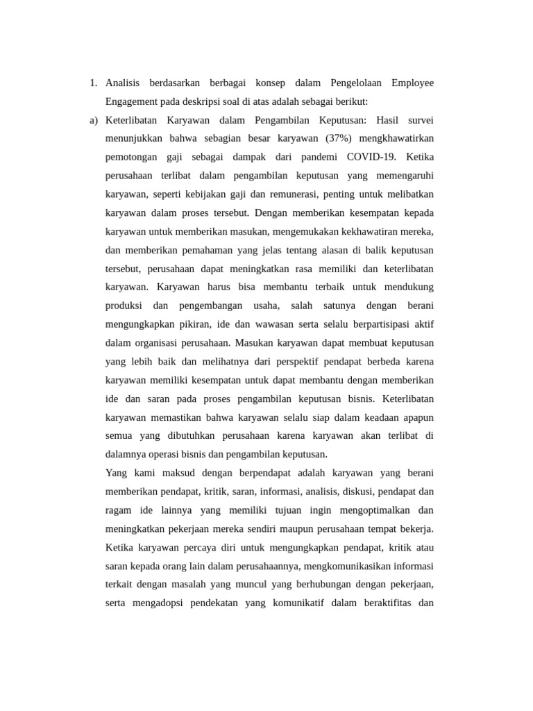 Analisis Berdasarkan Berbagai Konsep Dalam Pengelolaan Employee Engagement Pada Deskripsi Soal ...