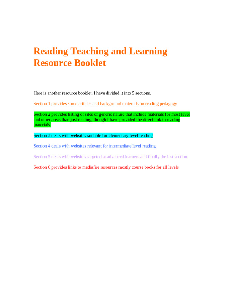 Timesavers Reading Teaching and Learning Resource Booklet | PDF