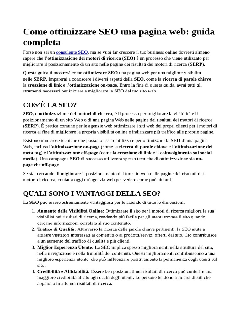 Come Ottimizzare SEO Una Pagina Web Guida Completa | PDF