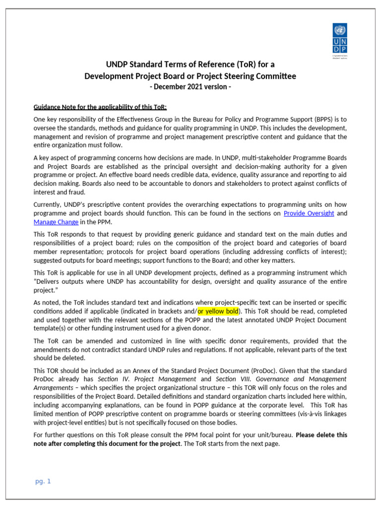 PPM - UNDP Terms of Reference - Project Boards | PDF