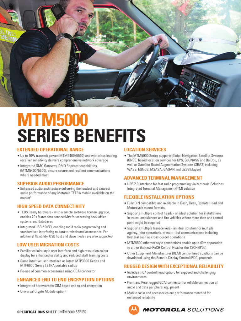 MTM5000 Series TETRA Mobile Radios Specifications Sheet | PDF