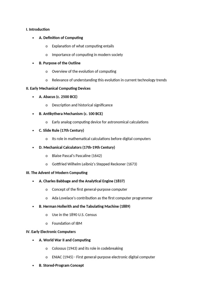 Outline For The Topic Evolution of Computing | PDF | Computing ...