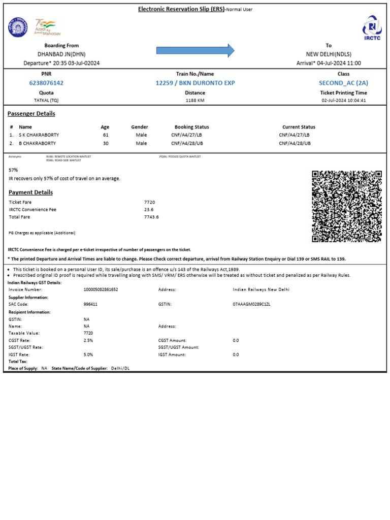 BKN Duronto Exp Second - Ac (2A) | PDF