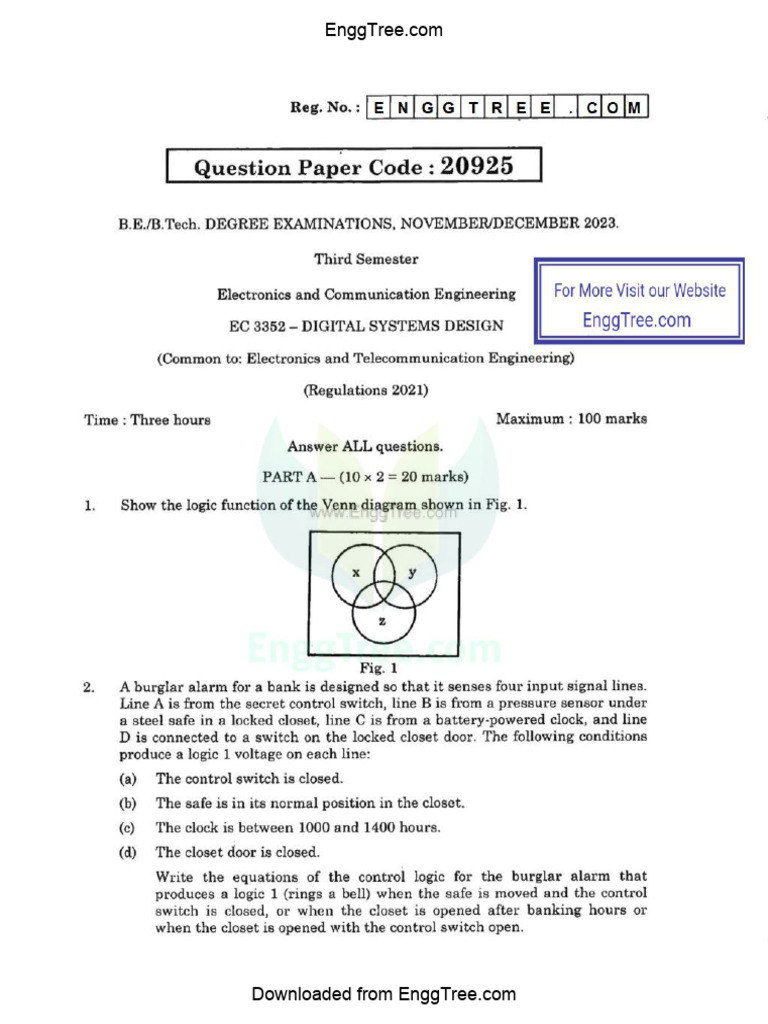 EC3352 Digital Systems Design Nov Dec 2023 Question Paper Download | PDF