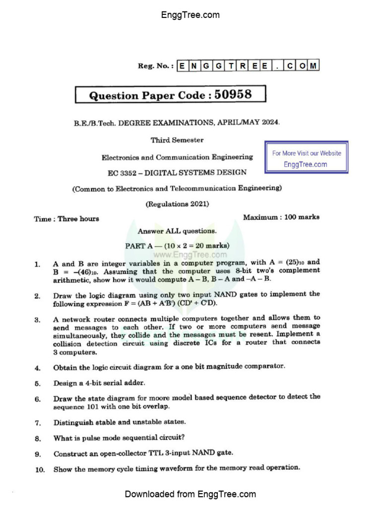 Ec3352 Digital Systems Design Apr May 2024 Question Paper Download Pdf 