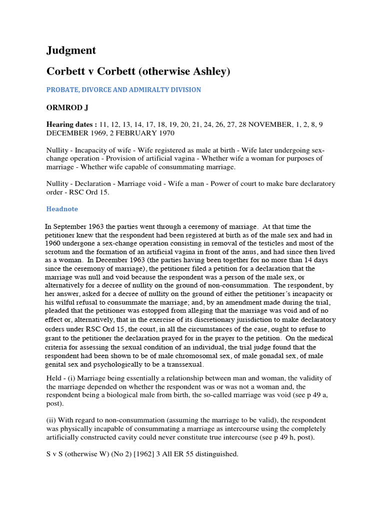 Corbett V Corbett 1 | PDF